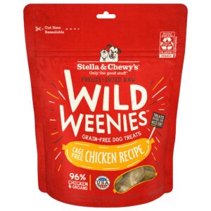 stella & chewy's freeze-dried raw wild weenies dog treats – all-natural, protein rich, grain free dog & puppy treat – great for training & rewarding – cage-free chicken recipe – 3.25 oz bag