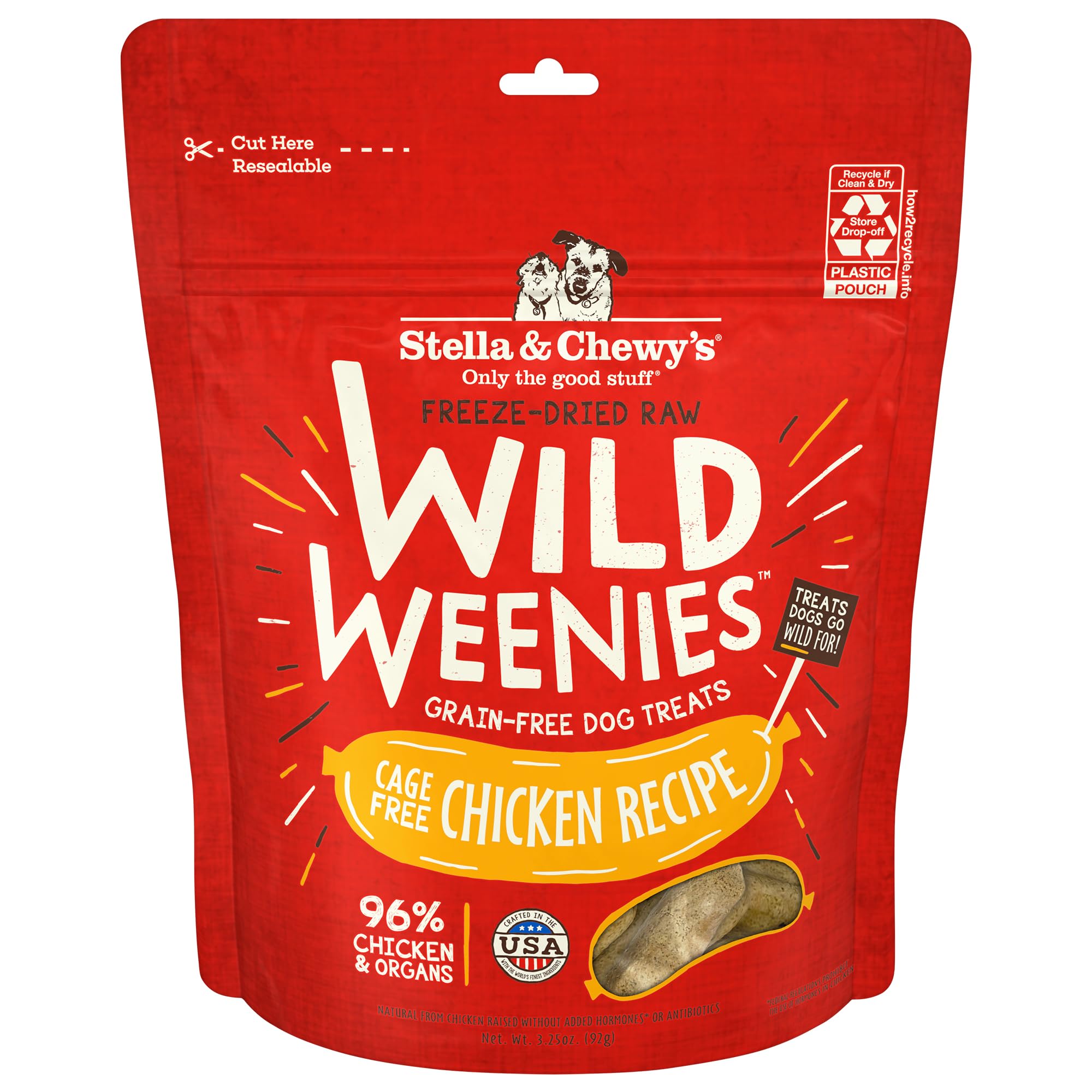 Stella & Chewy's Freeze-Dried Raw Wild Weenies Dog Treats – All-Natural, Protein Rich, Grain Free Dog & Puppy Treat – Great for Training & Rewarding – Cage-Free Chicken Recipe – 3.25 oz Bag