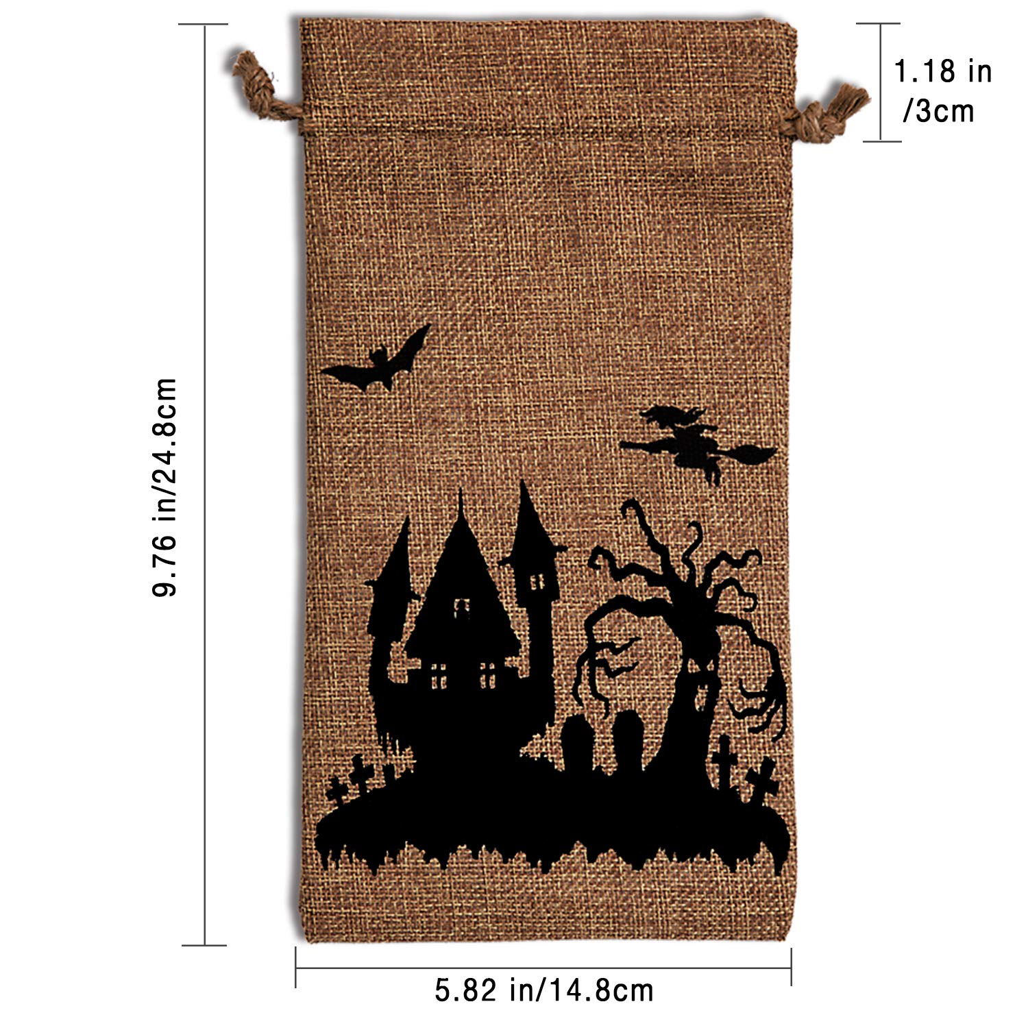 LUTER 9.8" x 5.8" Halloween Burlap Bags Trick or Treat Hessian Bags Drawstring Gift Bags for Party Candy Cookie Goodie Favors(10 Pack)