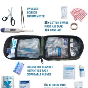 Dog First Aid Kit with Thermometer and Emergency Blanket - Puppy Kit - Pet Safety Supplies for Camping, Walks, Cycling, Car, Hikes - Treat cuts and scrapes