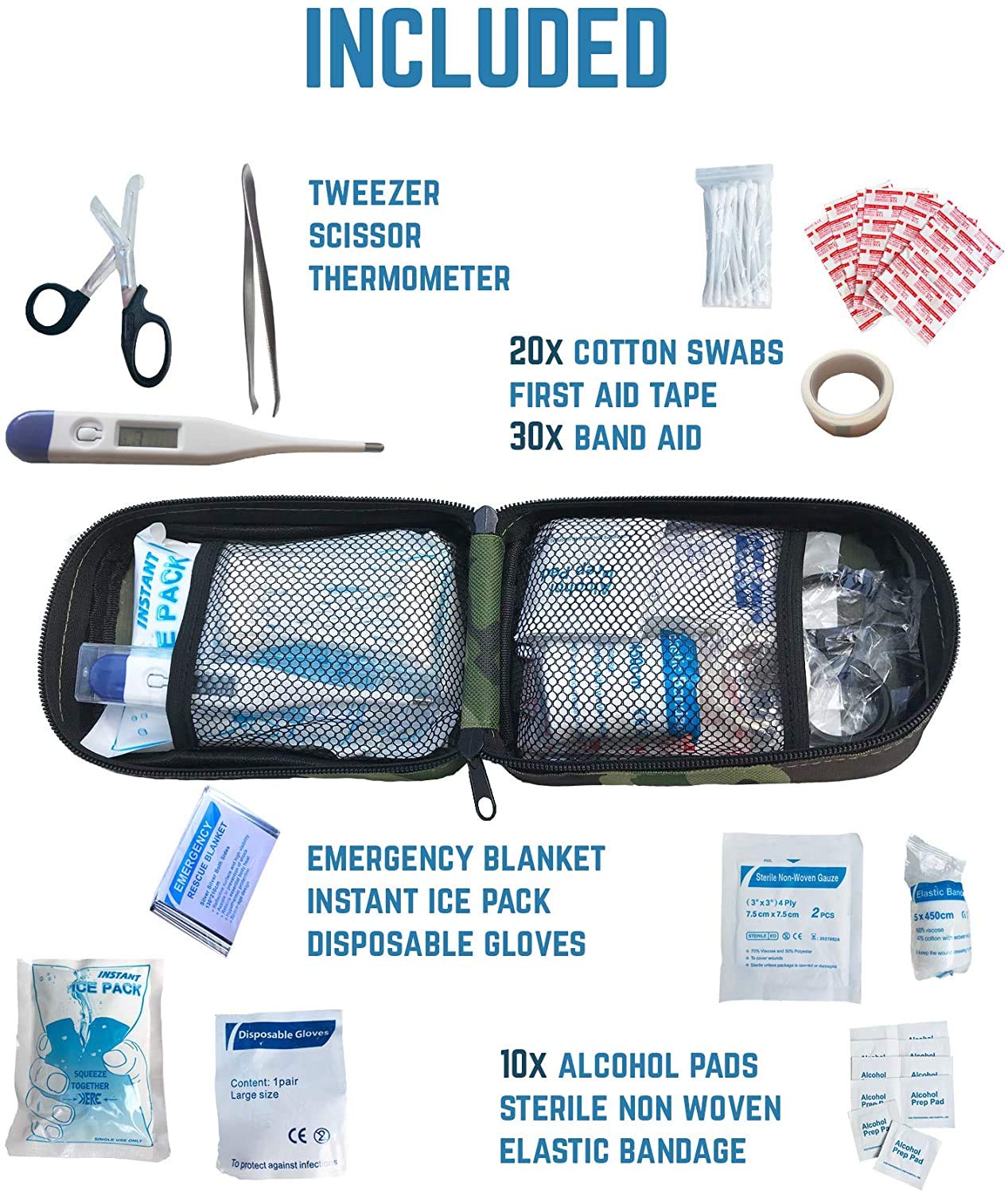 Dog First Aid Kit with Thermometer and Emergency Blanket - Puppy Kit - Pet Safety Supplies for Camping, Walks, Cycling, Car, Hikes - Treat cuts and scrapes