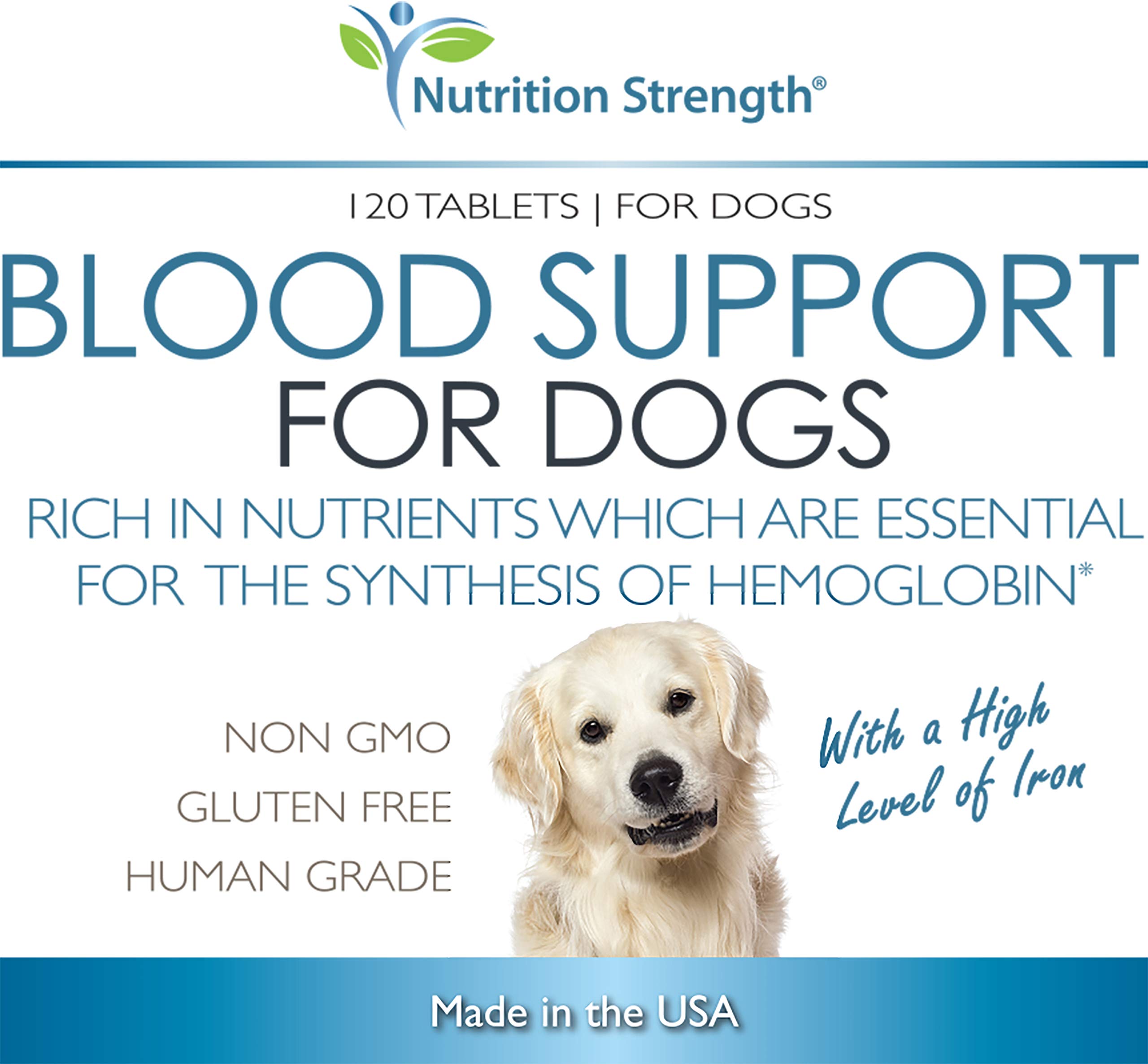 Nutrition Strength Blood Support for Dogs, Supplement for Anemia in Dogs, Promotes Red Blood Cell Health, with a High Level of Iron, Vitamin B12, Organic Spirulina and Purpurea, 120 Chewable Tablets