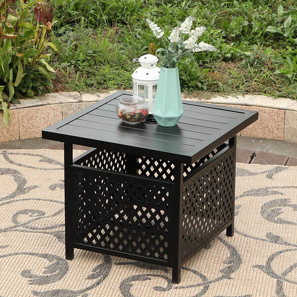 PHI VILLA 22'' x 22 '' Outdoor Umbrella Side Table Stand Patio Bistro Table with Umbrella Hole，Black