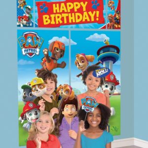 Amscan Happy Birthday Paw Patrol Banner, Scene Setter Wall Decorations with 12 Photo Props