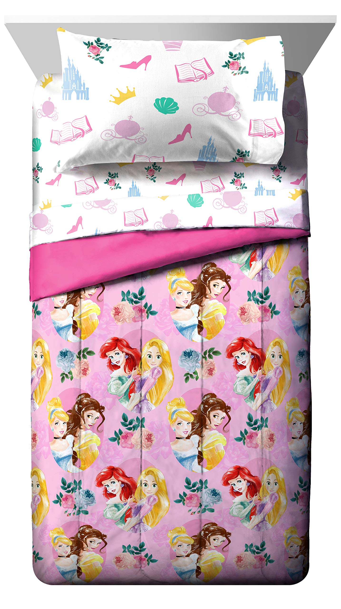 Jay Franco Disney Princess Sassy 4 Piece Twin Bed Set - Includes Comforter & Sheet Set - Super Soft Fade Resistant Polyester - (Official Disney Product)