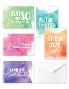 paper frenzy watercolor appreciation thank you note cards and white envelopes - 25 pack