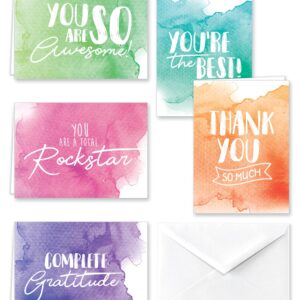 Paper Frenzy Watercolor Appreciation Thank You Note Cards and White Envelopes - 25 pack