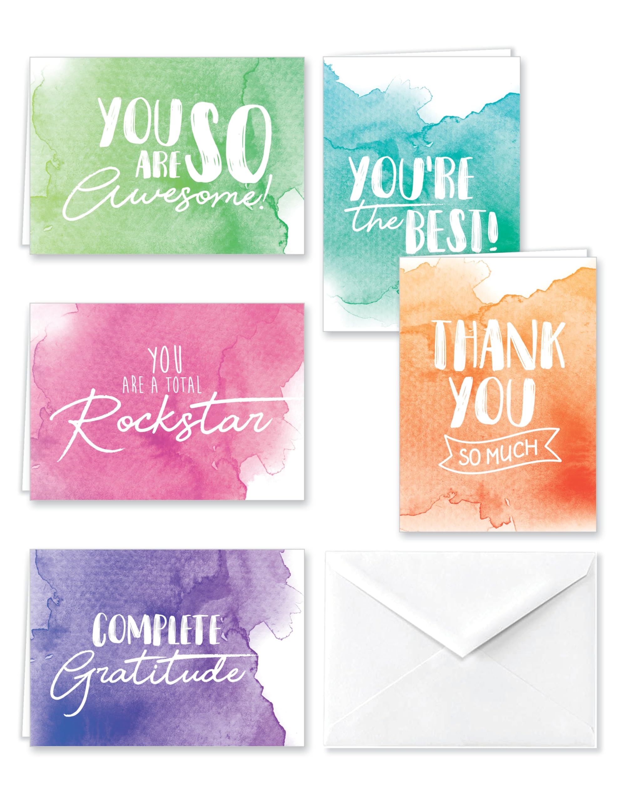 Paper Frenzy Watercolor Appreciation Thank You Note Cards and White Envelopes - 25 pack