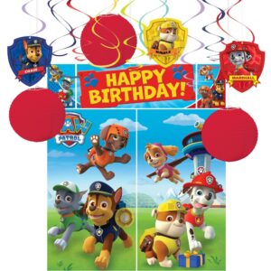 amscan happy birthday paw patrol banner, scene setter wall decorations with 12 photo props