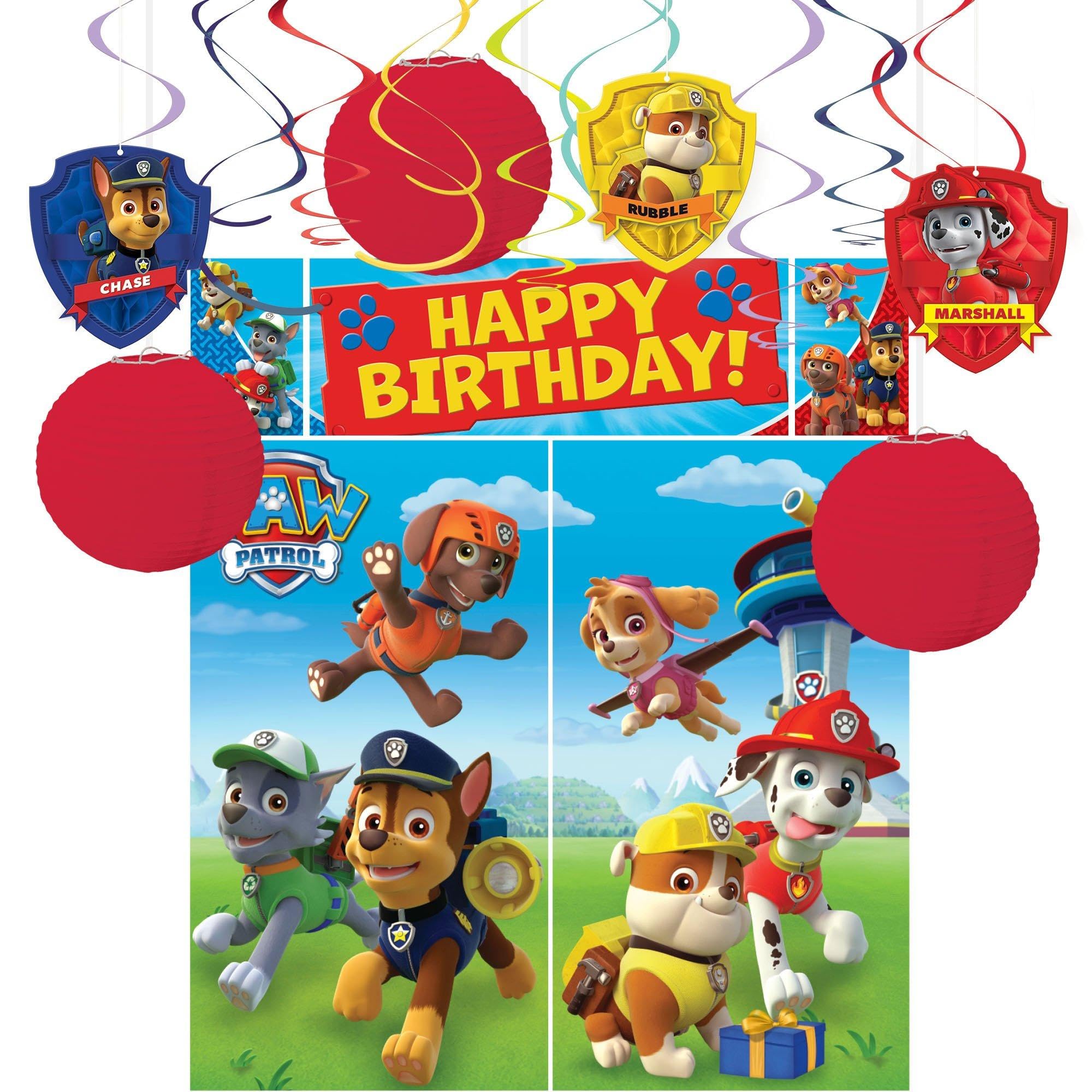 Amscan Happy Birthday Paw Patrol Banner, Scene Setter Wall Decorations with 12 Photo Props