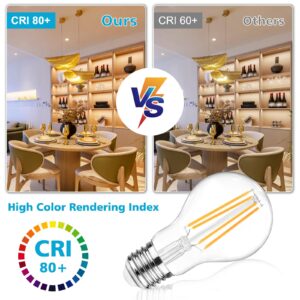 Ascher 60 Watt Equivalent, E26 LED Filament Light Bulbs, Warm White 2700K, Non-Dimmable, Classic Clear Glass, A19 LED Light Bulb with 80+ CRI, 6-Pack