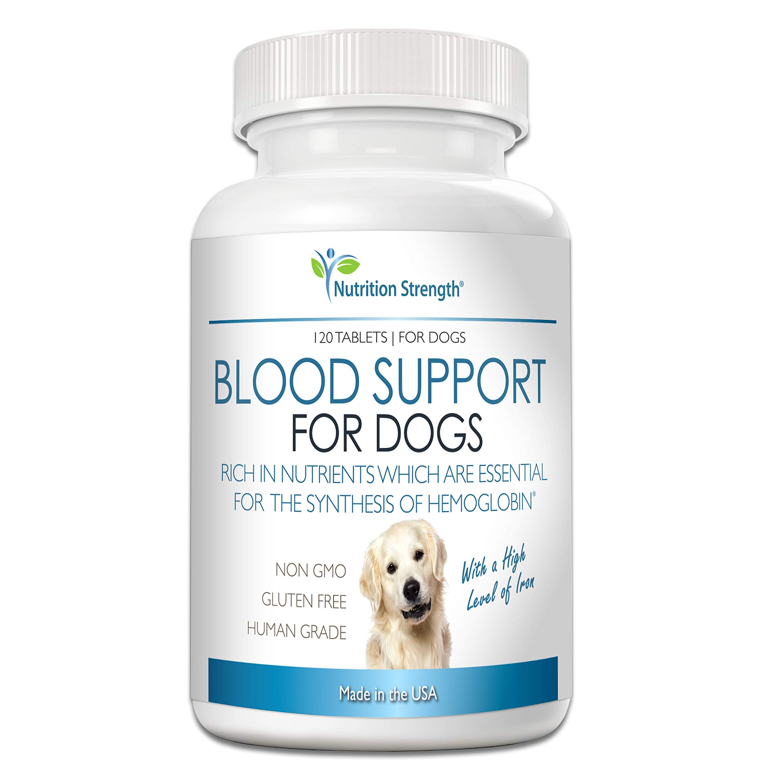 Nutrition Strength Blood Support for Dogs, Supplement for Anemia in Dogs, Promotes Red Blood Cell Health, with a High Level of Iron, Vitamin B12, Organic Spirulina and Purpurea, 120 Chewable Tablets