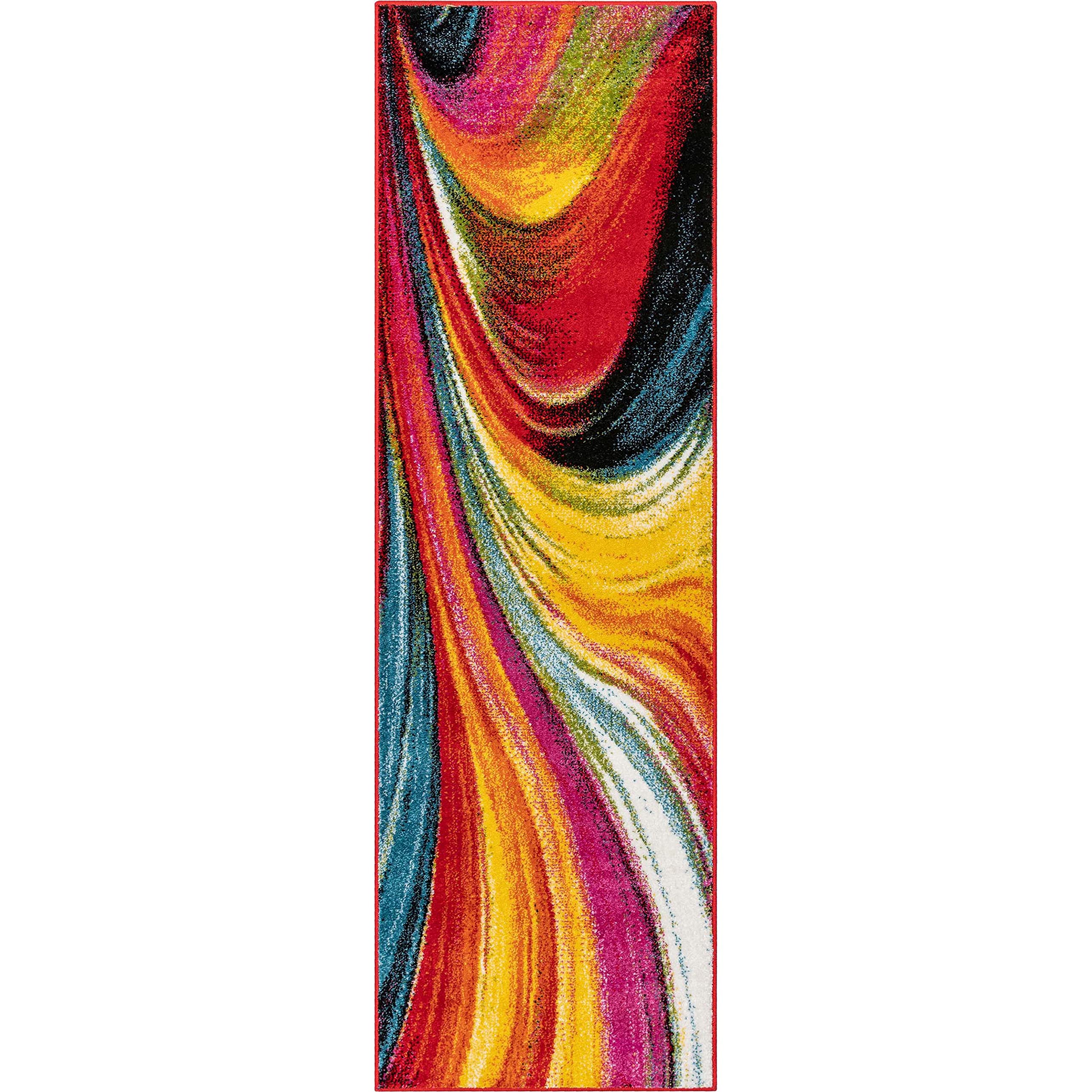 Well Woven Aurora Multi Color Geometric Brush Stroke Area Rug 2x7 (2'3" x 7'3" Runner) Modern Abstract Contemporary Painting Art Swirl Stripe Lines Thick Soft Plush Living Dining Room Nursery