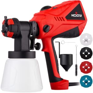 nocry hvlp electric paint sprayer gun - 1200ml/min paint gun or stain sprayer with adjustable airflow and 600w motor - hvlp paint sprayers for home interior or exterior - 3 spray patterns, 4 nozzles