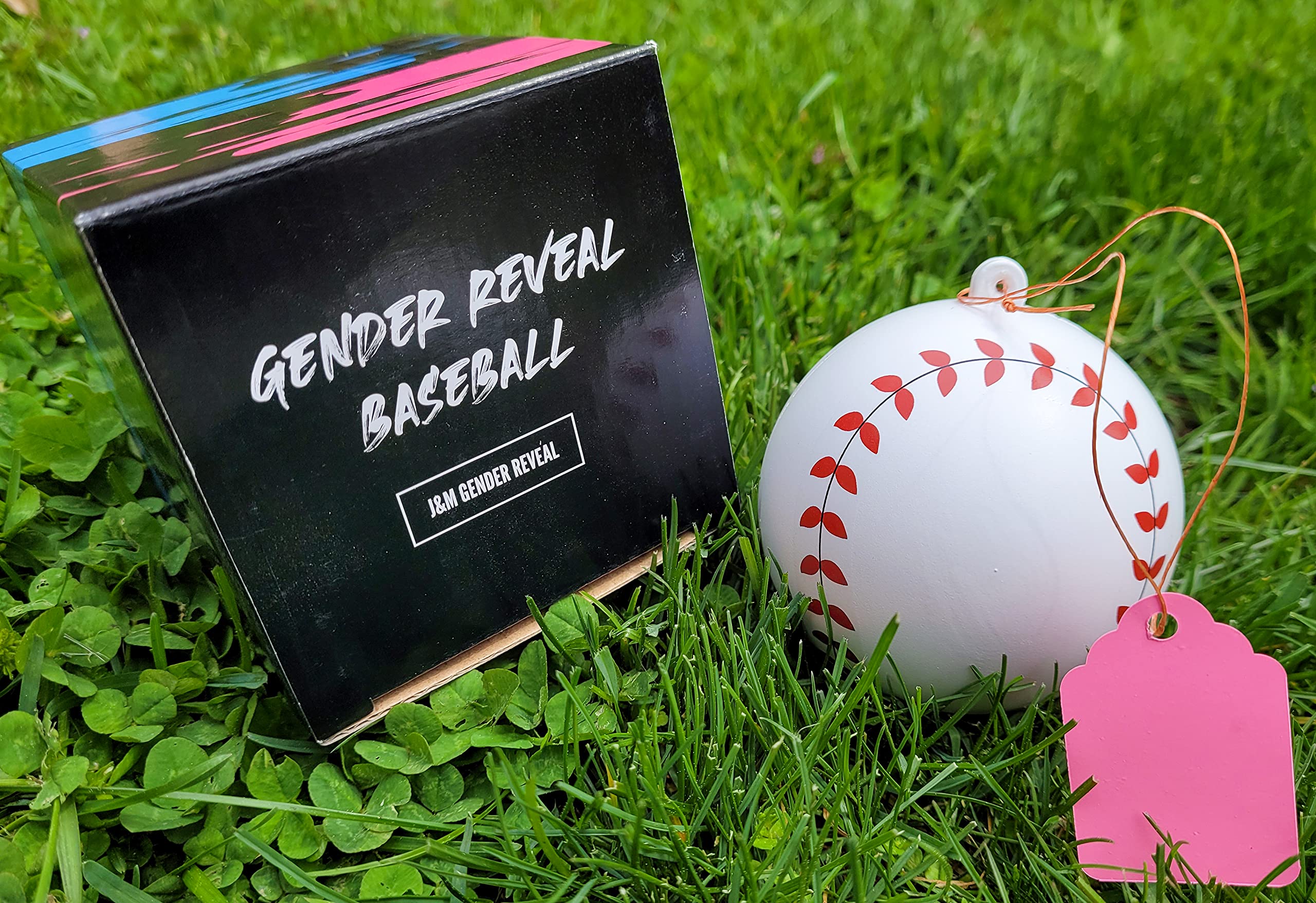 J&M Gender Reveal Baseball for Baby Showers and Reveal Parties - 100% All Natural Holi Powder (Pink)