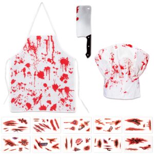 jollylife 13pieces halloween bloody butcher costumes scary set - cooking chef apron hat weapon knife tattoo stickers zombie party accessories decorations