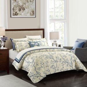 casabolaj blue&white luxury vintage duvet covers set 3 pieces do not include filling deluxe french country watercolor 100% egyptian cotton sateen 400 tc button closure and corner ties king size