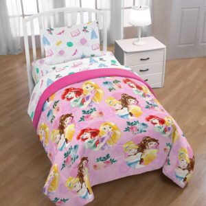 Jay Franco Disney Princess Sassy 4 Piece Twin Bed Set - Includes Comforter & Sheet Set - Super Soft Fade Resistant Polyester - (Official Disney Product)