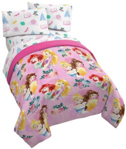 jay franco disney princess sassy 4 piece twin bed set - includes comforter & sheet set - super soft fade resistant polyester - (official disney product)