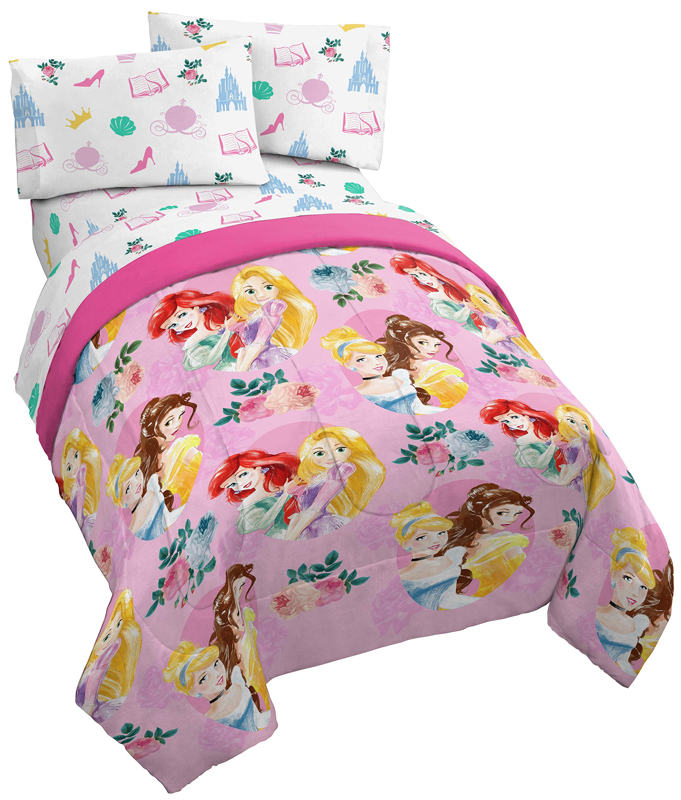 Jay Franco Disney Princess Sassy 4 Piece Twin Bed Set - Includes Comforter & Sheet Set - Super Soft Fade Resistant Polyester - (Official Disney Product)