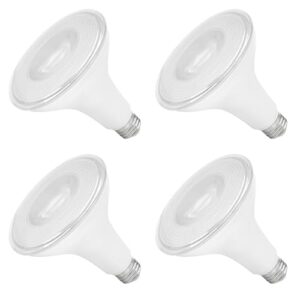 maxxima par38 led indoor/outdoor light bulbs - 3000k warm white light, 1275 lumens, 15 watts, 100 watt equivalent dimmable flood light, 90 cri, energy star, wet-rated for outdoor security use - 4 pack