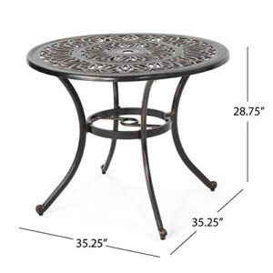 Christopher Knight Home Jamie Outdoor Round Cast Aluminum Dining Table, Shiny Copper