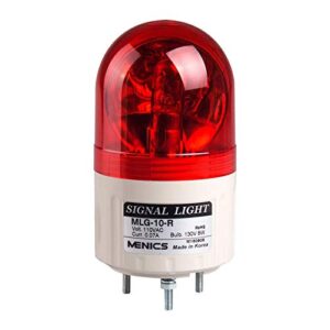 mlg-02-r, beacon rotating light, 66mm red lens, stud mount, incandescent bulb, 24v ac/dc 8w