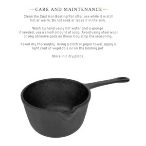 Jim Beam JB0204 Pre-Seasoned Heavy Duty Construction Cast Iron Basting Pot for Grilling and Oven, Large, Black