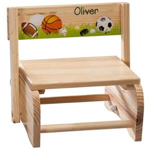 fox valley traders personalized 2-in-1 children's step stool and chair, customized with kid’s name, sports design