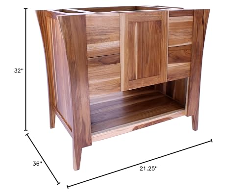 EcoDecors, 36", Curvature, Teak Bathroom Vanity, Wood Bathroom Vanity, Bathroom Vanity Cabinet, Vanity Bathroom, Bath Vanity, Teak, Soft Close Drawers, Wood Vanity, Compatible Vessel or Bowl Sink