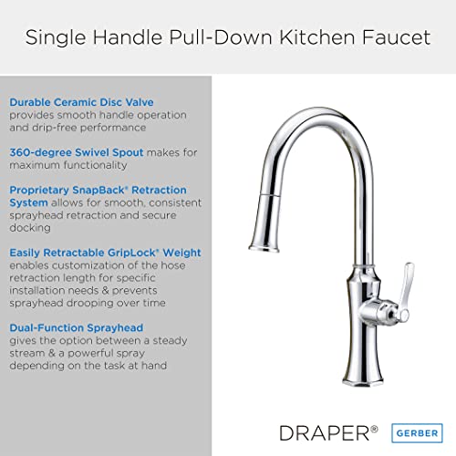 Draper 1H Kitchen Pull Down Kitchen Faucet w/SnapBack and Dockforce 1.75 gpm Stainless Steel