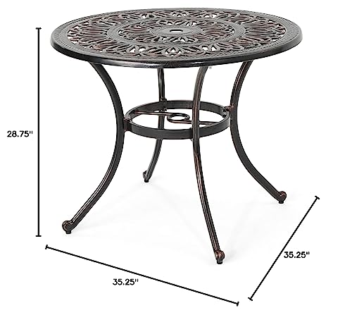 Christopher Knight Home Jamie Outdoor Round Cast Aluminum Dining Table, Shiny Copper