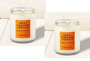 bath and body works 2 pack sweet cinnamon pumpkin single wick candle. 7 oz.