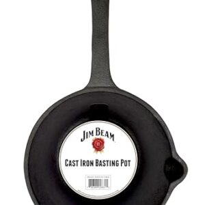 Jim Beam JB0204 Pre-Seasoned Heavy Duty Construction Cast Iron Basting Pot for Grilling and Oven, Large, Black