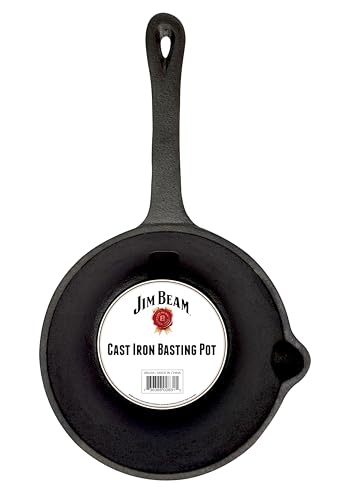 Jim Beam JB0204 Pre-Seasoned Heavy Duty Construction Cast Iron Basting Pot for Grilling and Oven, Large, Black