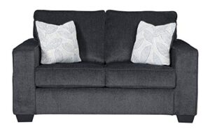 signature design by ashley altari modern loveseat with 2 accent pillows, dark gray