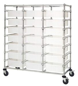 quantum bc216069m1tcl triple bay mobile bin cart kit | (21) dg93060 clear dividable bin container for display | 1200 lbs load capacity | 60"l x 24"w x 69"h, polypropylene, chrome plated carbon steel