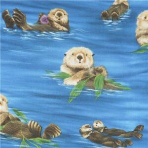 blue otter fabric by robert kaufman (per 0.5 yard unit)