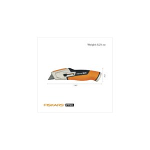 Fiskars Pro Retractable Utility Knife, Heavy Duty Box Cutter with CarbonMax Long-lasting Snap Blade, and Easy Hinge Open with Quick Blade Change and Storage, Orange/Black