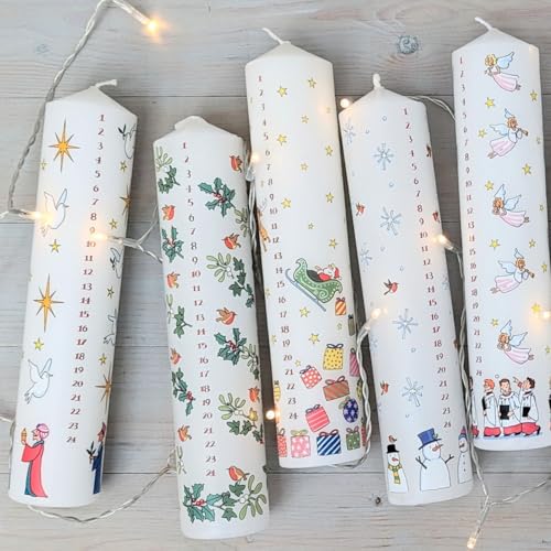 Alison Gardiner Santa's Sleigh Advent Candle - Handmade Wax Pillar Candle with 50 Hours Burn Time - Classic Christmas Countdown Candle Ideal for Centerpiece and Advent Tradition - Made in England