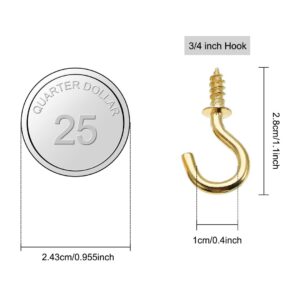 LANSEYQO Mini Ceiling Screw Hooks, 50 Pcs (3/4 inch) Hanging Cup Hooks Brass Plated Screw-in Hooks for Hanging Plants Mug Arts Decorations, Gold