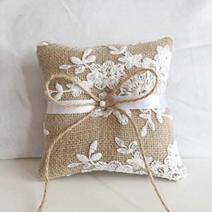 labjuly ring bearer pillows lace bow flower for fall wedding ceremony with vintage rustic lace bow pearl embroidered flower ribbon (6 inch)