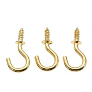 LANSEYQO Mini Ceiling Screw Hooks, 50 Pcs (3/4 inch) Hanging Cup Hooks Brass Plated Screw-in Hooks for Hanging Plants Mug Arts Decorations, Gold