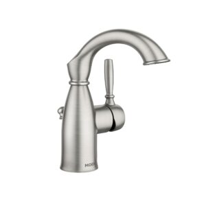 moen sarona spot resist brushed nickel one-handle single hole rustic farmhouse bathroom sink faucet with optional deckplate, 84144srn