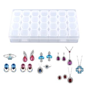 28 grids jewelry storage organizer, clear plastic 28 slots adjustable tablet organizer jewelry storage organizer box container for beads earrings storage pills jewelry, 6.9 x 4.3 x