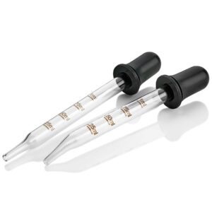 eye dropper - (pack of 2) bent & straight tip calibrated glass medicine droppers for medications or essential oils pipette dropper for accurate easy dose and measurement (1 ml capacity)