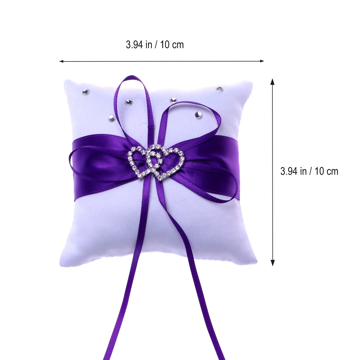 Wedding Ring Pillow, 4 x 4Inch Purple Bridal Ring Bearer Holder Cushion Double Heart Wedding Ring Box Wedding Accessories Decoration Supplies