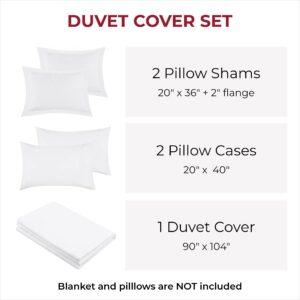 Mellanni Duvet Cover Set - 5 PC Iconic Collection Bedding Set - Hotel Luxury, Extra Soft & Cooling - Microfiber - Button Closure and Corner Ties (King, White)