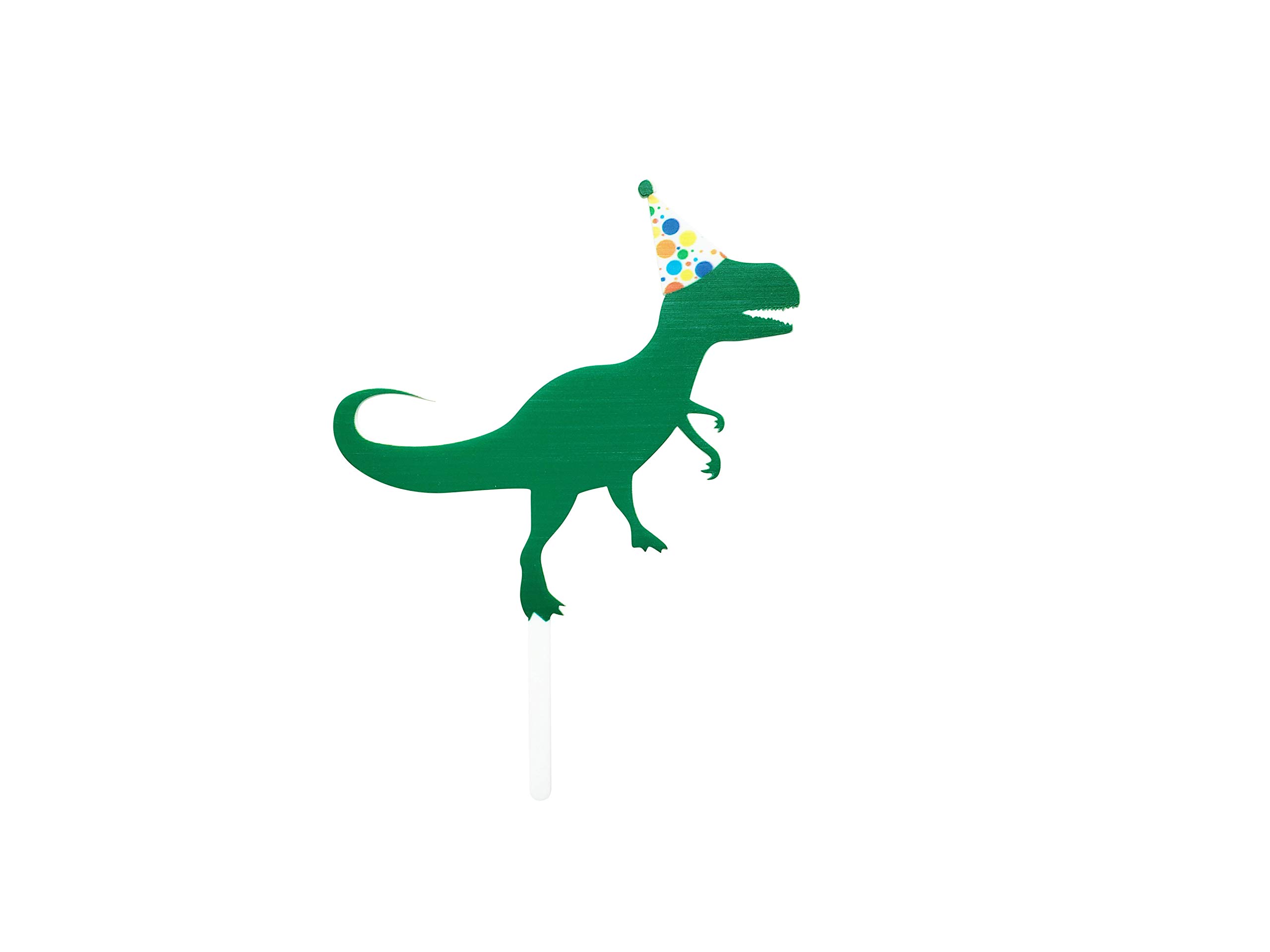 Birthday Dinosaur Acrylic Cake Topper for Any Birthday Party - Trex, Tyrannosaurus Rex Party Hat Polka Dot