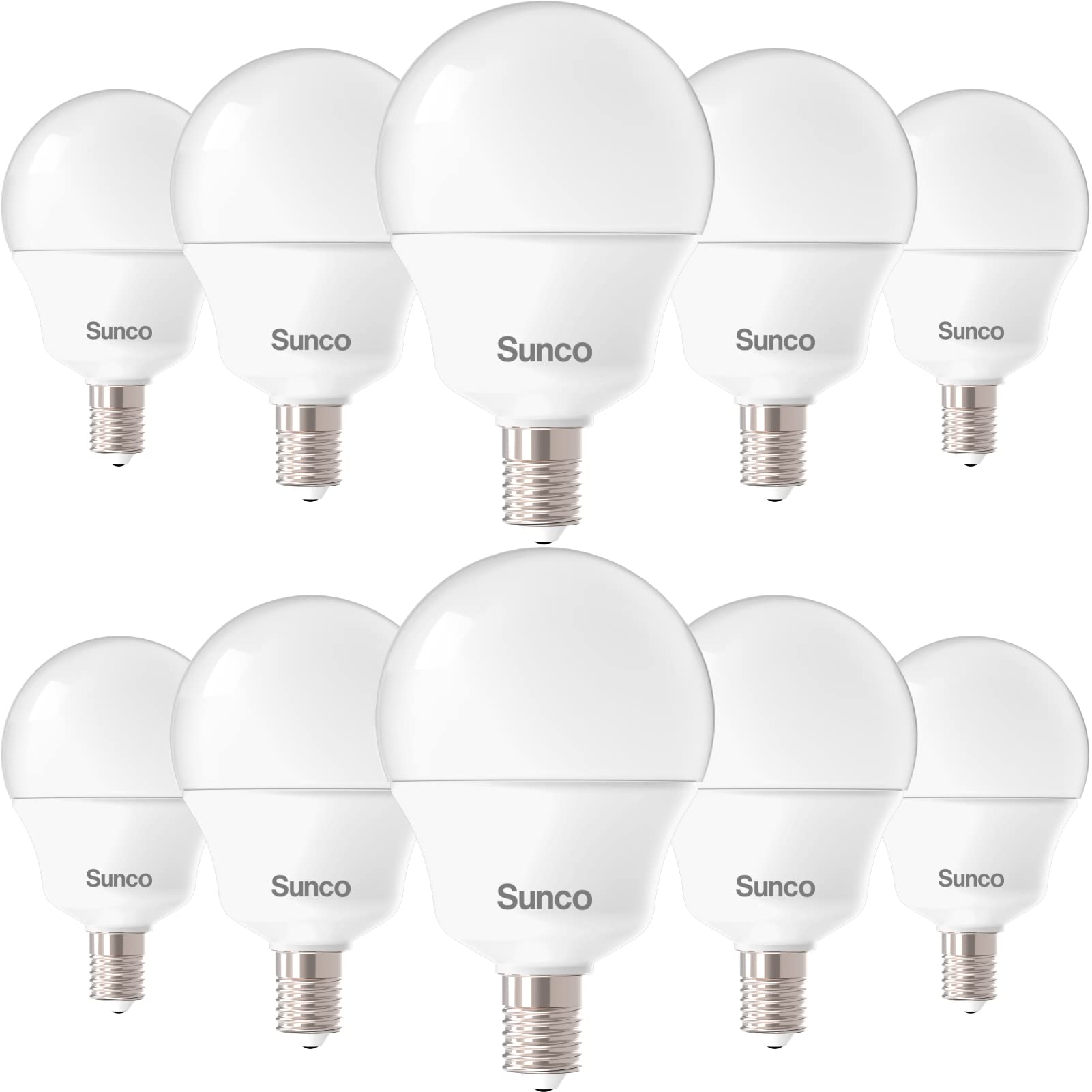 Sunco 10 Pack E12 LED Bulbs Candelabra CRI92 3000K Warm White, 5W Equivalent 40W, 450 Lumens, Small Edison Screw Base E12, Non-Dimmable, Frosted Decorative G14 Globe Vanity Light Bulbs UL